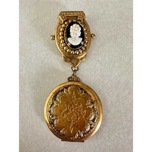Jewelry | 193s Antique Art Deco Gold Gilt Black White Resin Cameo ...